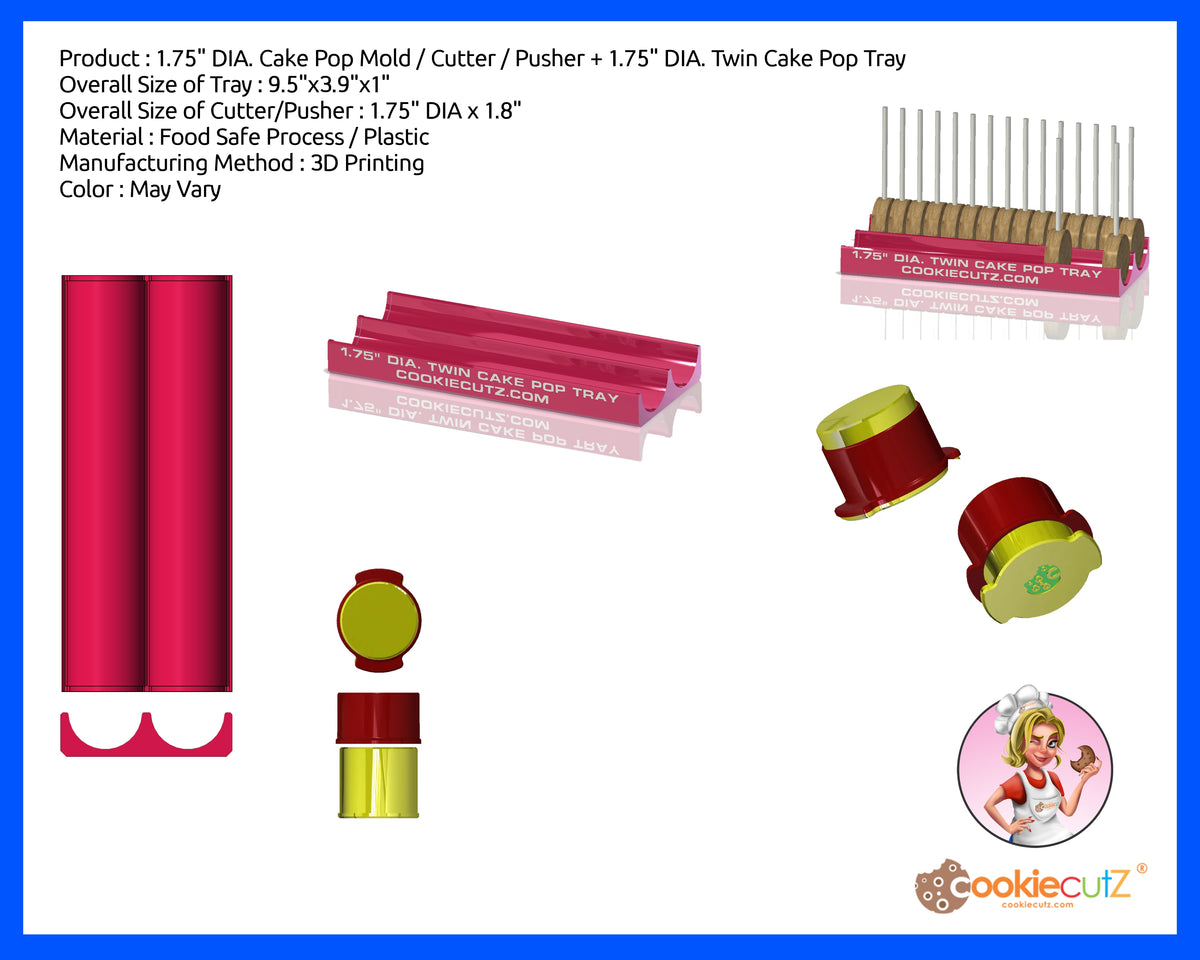1.75" DIA. Cake Pop Mold / Cutter / Pusher + 1.75" DIA. Twin Cake Pop ...